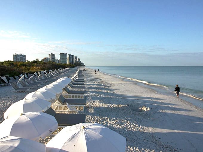 Clam Pass Park's beach chairs line up like soldiers ready to help you relax and forget your worries.