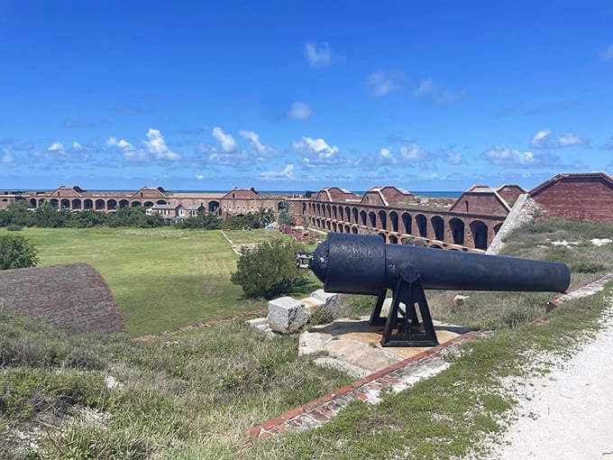 Old cannons still point toward the sea from Fort Jefferson, ready to defend against enemies that stopped coming over a century ago.