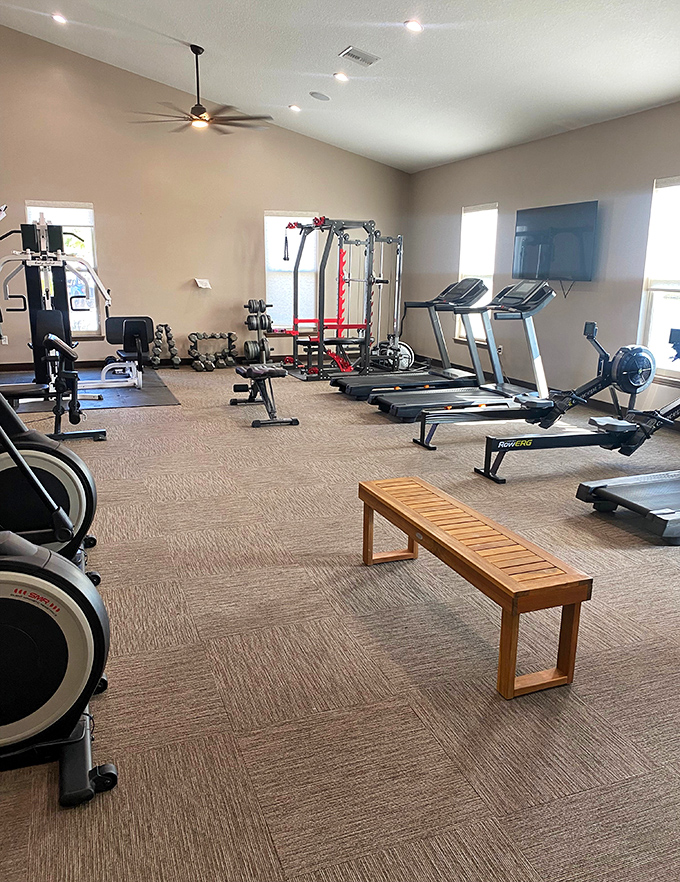 Who says pioneers can't stay fit? This modern gym ensures you won't have to sacrifice your workout routine for wagon living.