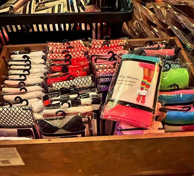 Fashion from another era awaits in these colorful drawers, where vintage leg warmers and accessories promise to add retro flair to modern wardrobes.