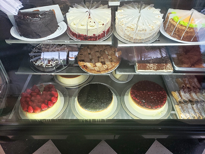 The dessert case at Papa's doubles as a museum of American baking excellence, with towering cakes and cream pies that inspire devoted followings.