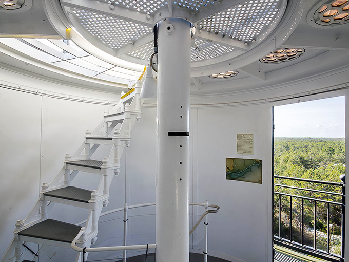 These white spiral steps have carried lighthouse keepers, visitors, and probably a few ghosts over the decades.