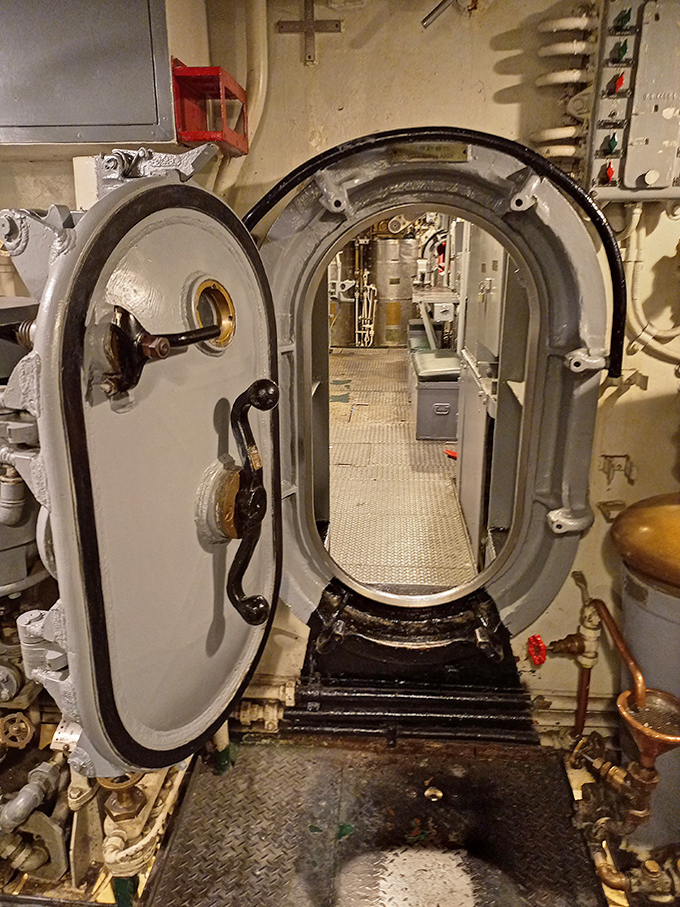 Submarine hatches weren't designed for comfort &ndash; getting through these tight openings was a daily gymnastic routine for sailors.