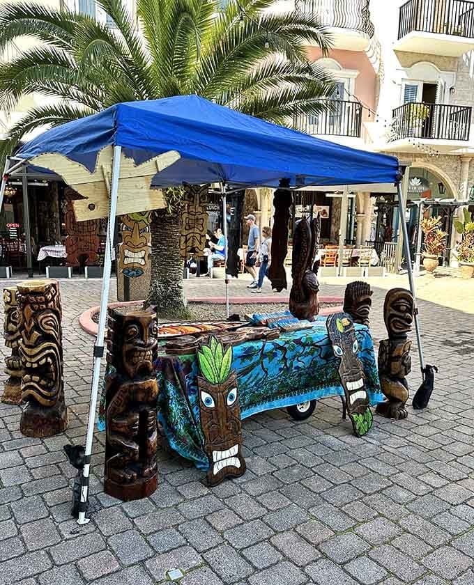 These tiki statues bring Polynesian vibes to the European village, proving that theme mixing is an art form Florida has mastered.