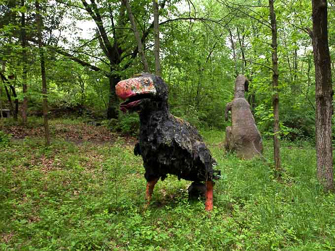 This peculiar bird-like creature watches over the forest with an expression that's equal parts menacing and comical.