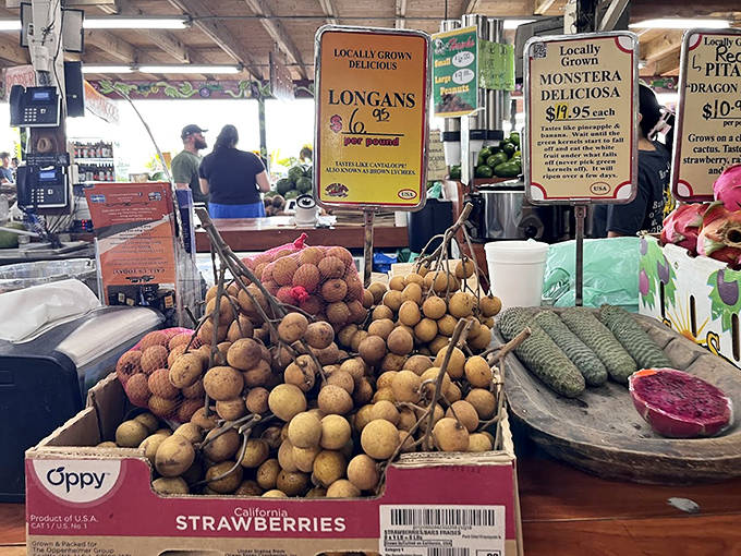 Longans cluster like botanical jewelry, hiding translucent sweet flesh that earns them the nickname "dragon's eyes."