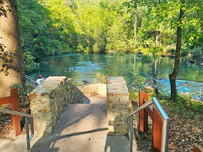 Stairway to heaven: Stone steps leading to crystal waters that make hotel pools look like puddles in comparison.