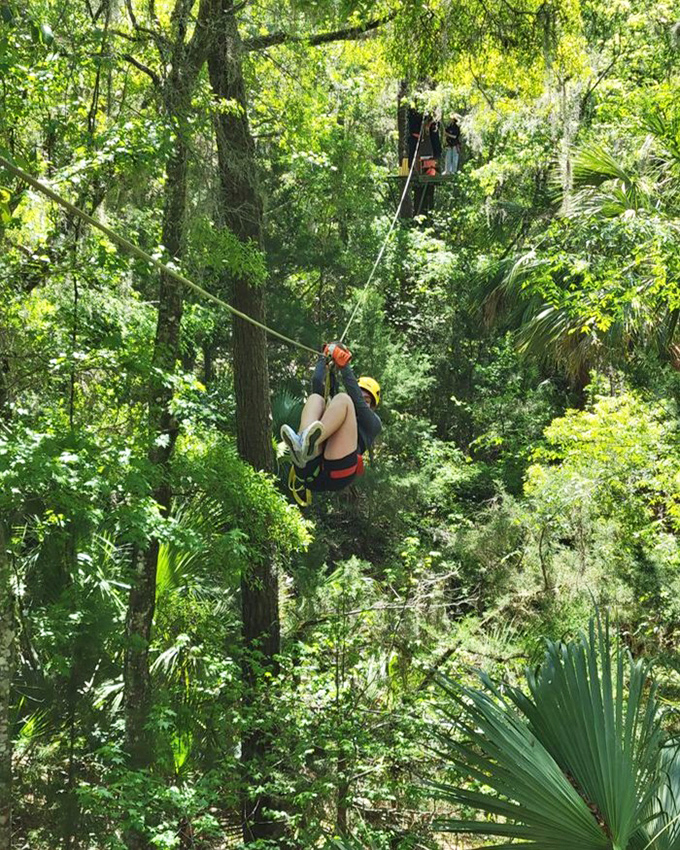 Soaring between treetops, zip-liners experience Florida from a squirrel's perspective at this thrilling aerial adventure park.