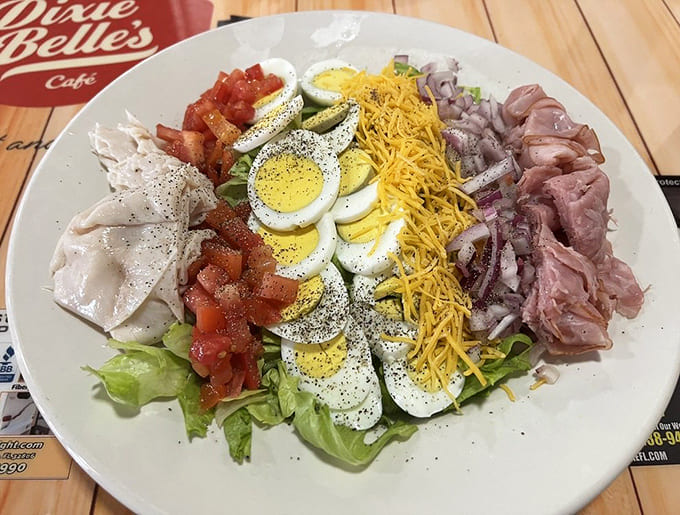 This chef salad isn't messing around, with neat rows of protein and veggies that make eating healthy actually look appealing.