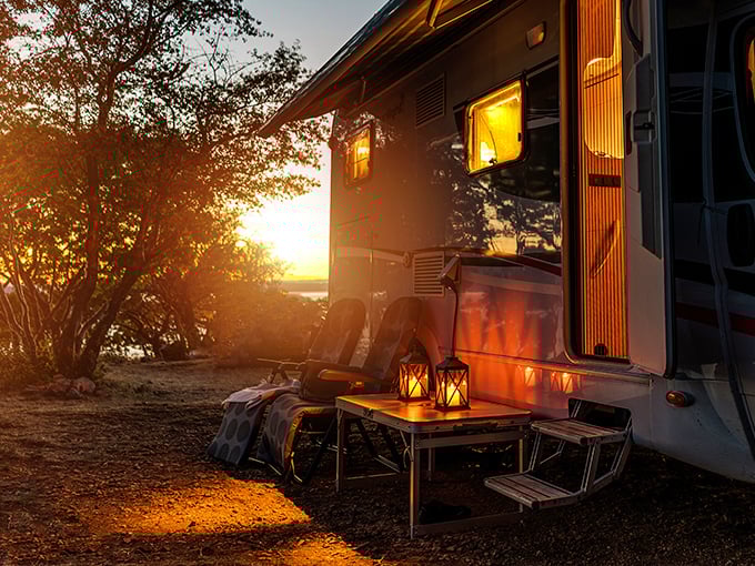 As the sun sets, RVs transform into glowing havens of comfort &ndash; nature's light show with a side of air conditioning.