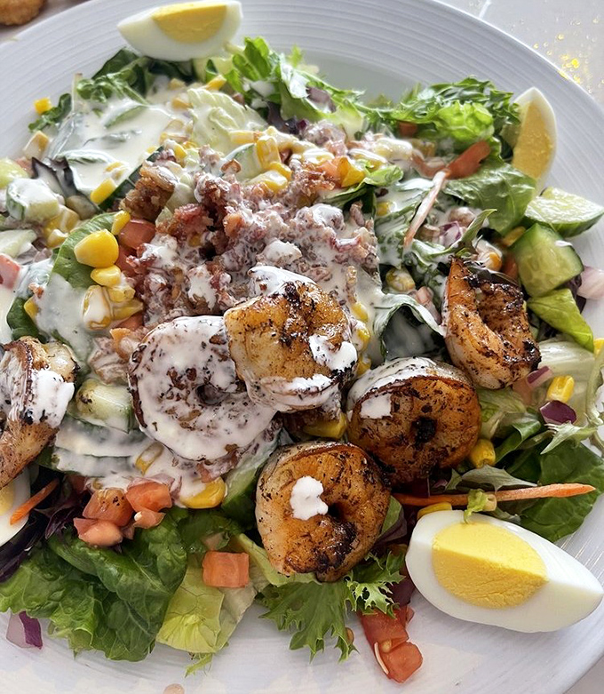 This seafood salad isn't just eating your greens&mdash;it's a celebration with grilled shrimp, fresh vegetables, and hard-boiled eggs in perfect harmony.