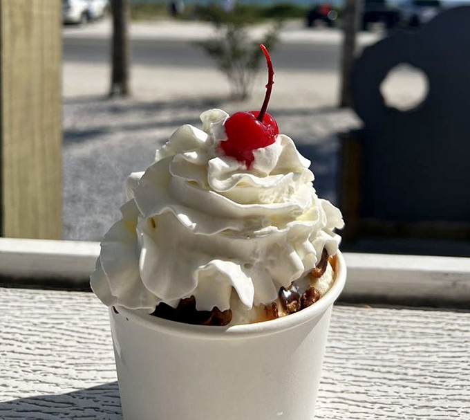 A mountain of whipped cream crowned with a cherry &ndash; the turtle sundae that makes adults feel like kids again.