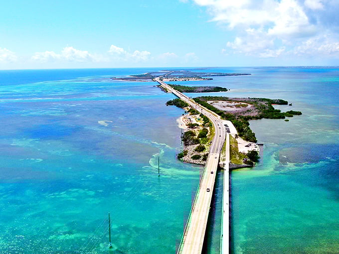 The Overseas Highway threads through islands like a lifeline, connecting each unique community while showcasing the Atlantic's ever-changing blues.