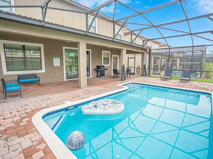 The crystal-clear pool offers Earth-bound relaxation after intense lightsaber battles, with enough space for Jedi and Sith to peacefully coexist.