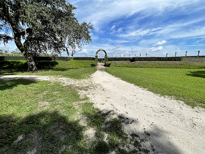 This path leads to Fort Caroline's replica, where French colonists once dreamed of building a new life in the New World.