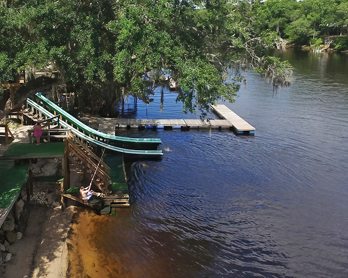 Homemade water slides and rope swings turn the Suwannee River into nature's perfect playground at this beloved local hangout.