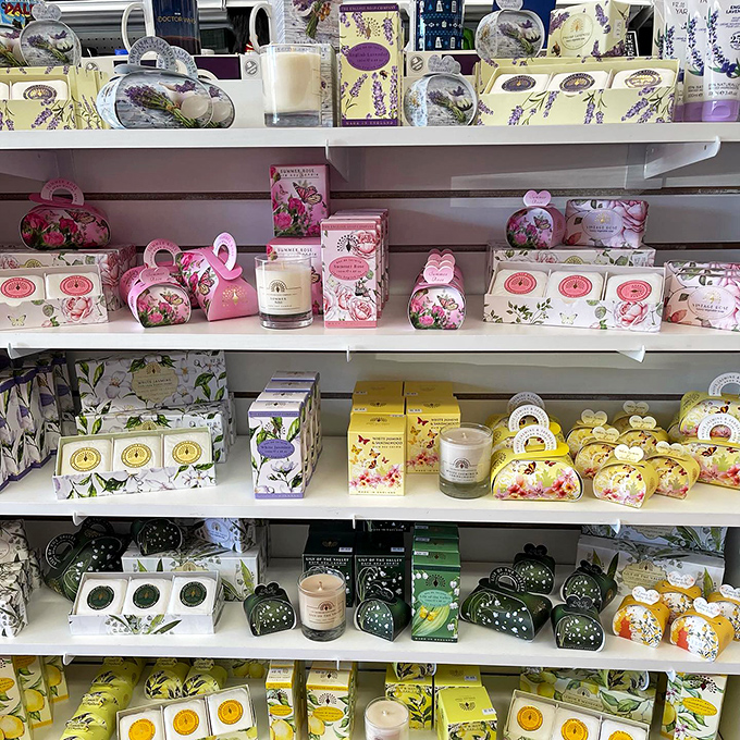 Lavender-infused soaps and rose-scented lotions capture the essence of English gardens, packaged in vintage-inspired containers that double as bathroom decor.