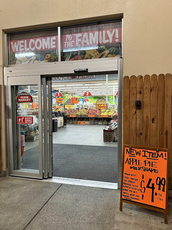 Entrance invitation: That Apple Pie Milkshake sign isn't just advertising &ndash; it's practically a dare to walk past without treating yourself.