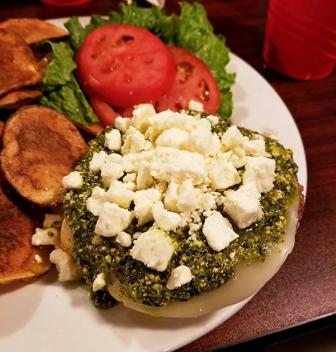 Mediterranean flavors explode in this verdant masterpiece &ndash; bright pesto and crumbled feta make beef the perfect canvas.