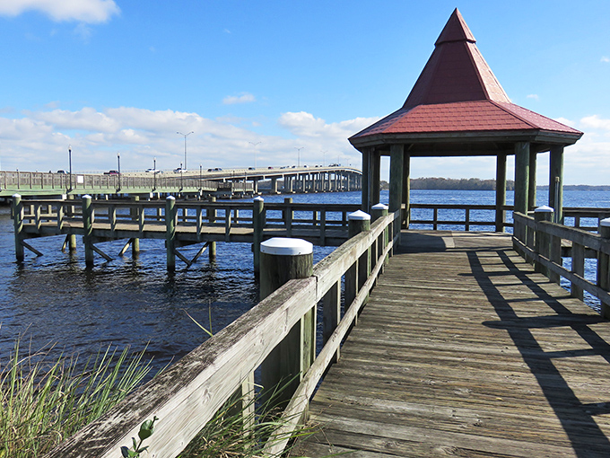 This charming gazebo-topped dock stretches into the St. Johns River, offering the perfect spot for contemplating life's mysteries or just watching the water flow by.