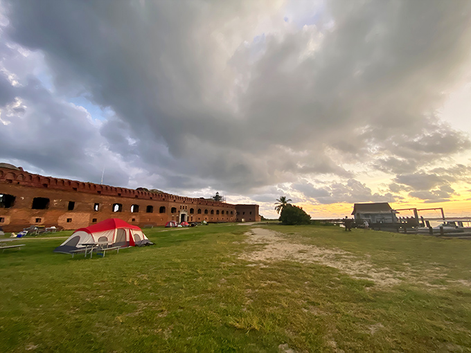 As the sun sets behind Fort Jefferson, campers prepare for a night under stars so bright they'll make you question city living altogether.