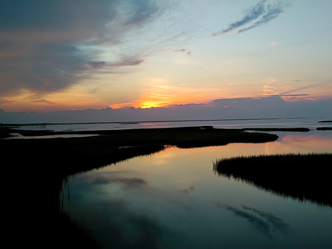 Sunset paints the coastal marshlands in golden hues, creating the perfect finale to a day of horseback exploration.