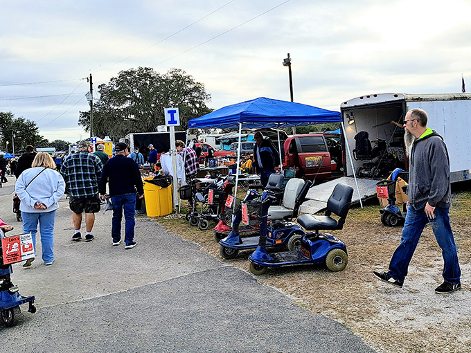 Mobility scooters and comfortable shoes &ndash; the unofficial transportation options for serious flea market enthusiasts tackling Webster's vast grounds.