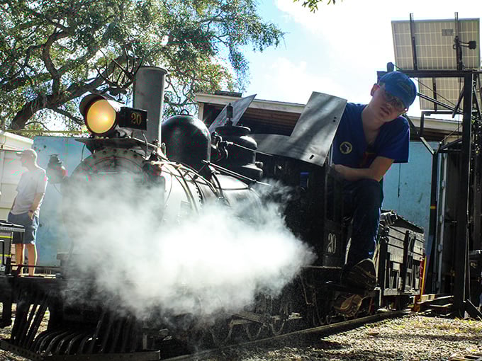 Steam billows dramatically from this working miniature locomotive &ndash; proof that sometimes the biggest thrills come in small packages.