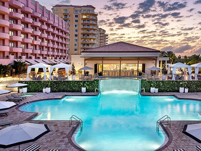 Sunset magic at the pink palace! The Vinoy's pools glow like something from a Miami Vice dream sequence.