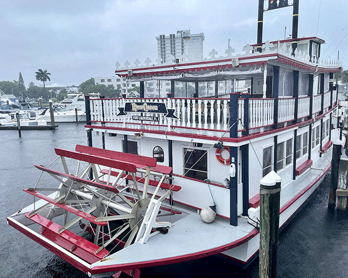 The iconic red paddlewheel isn't just for show &ndash; it actually propels this floating piece of history through Fort Lauderdale's intricate canal system with old-world charm.