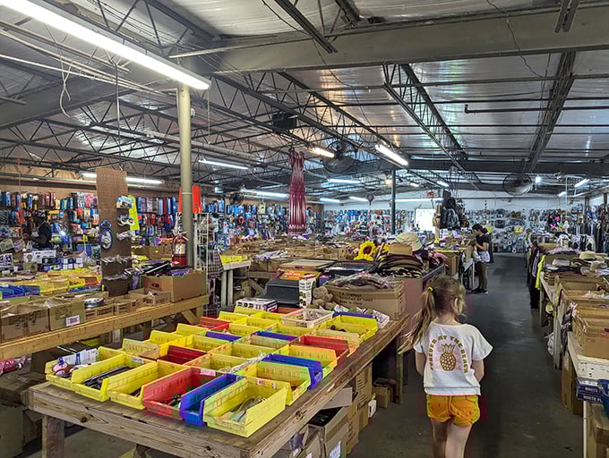 Renninger's Flea & Farmers Market in Melbourne features a vast indoor space filled with vendor booths offering everything from produce to collectibles.