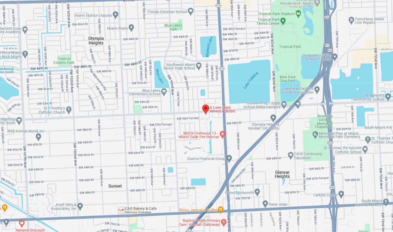 pin location of the a love story winery bistro