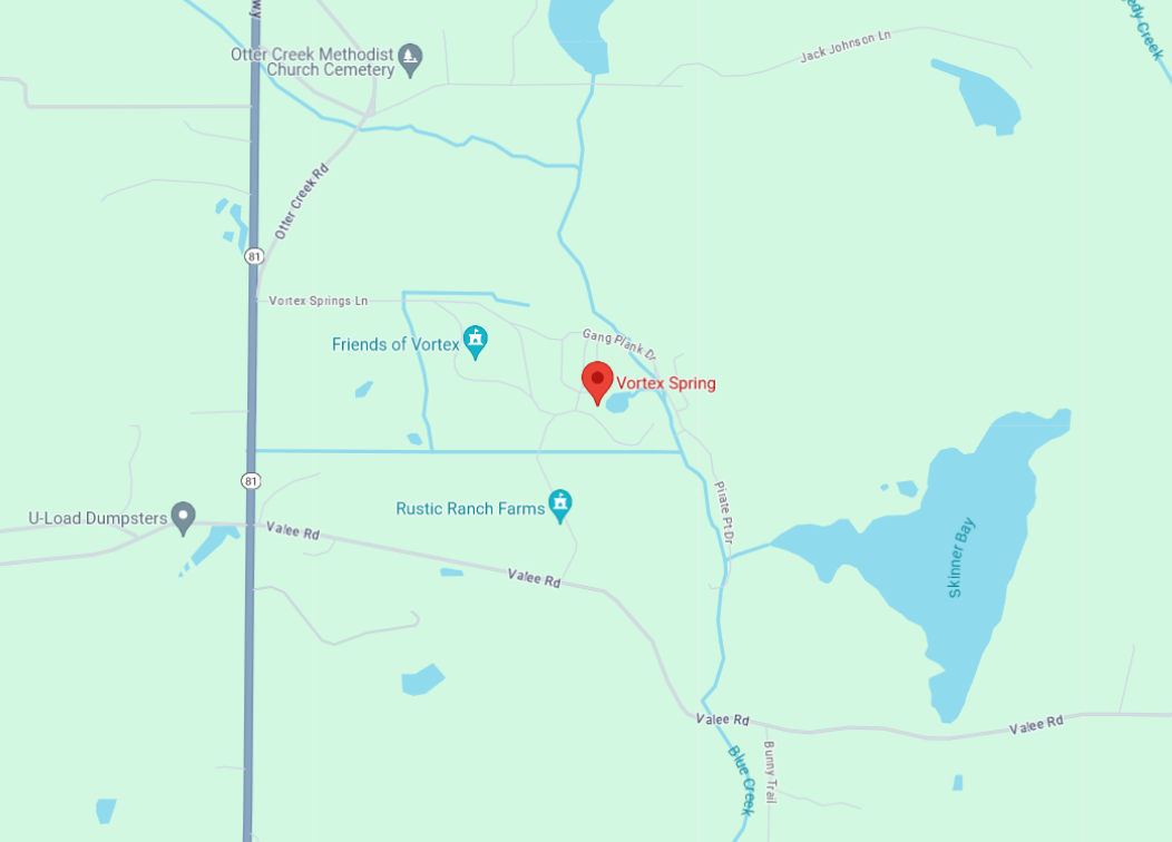 pinned location of vortex springs taken from google maps