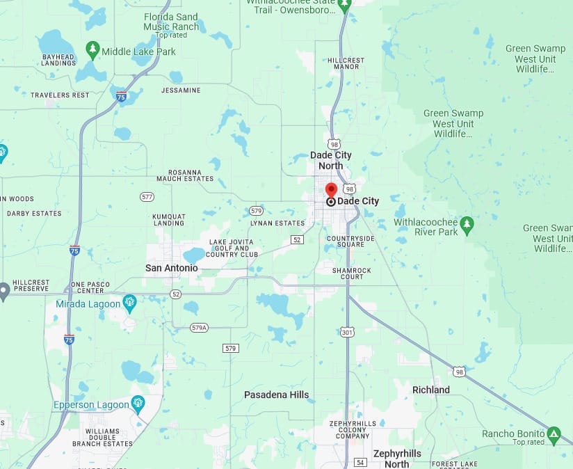 screenshot of the location of dade city taken from google maps
