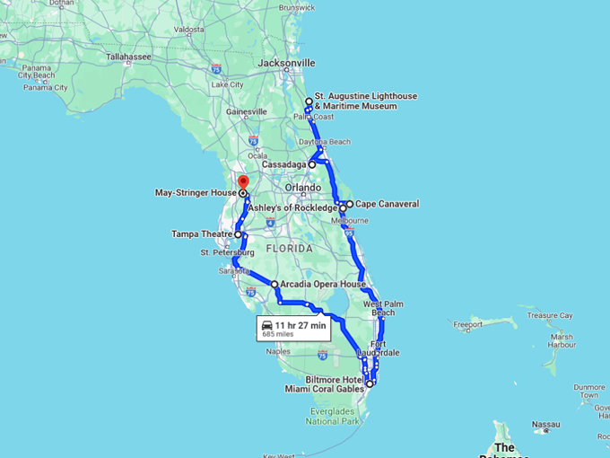 Florida Spookiest Spots 10 map