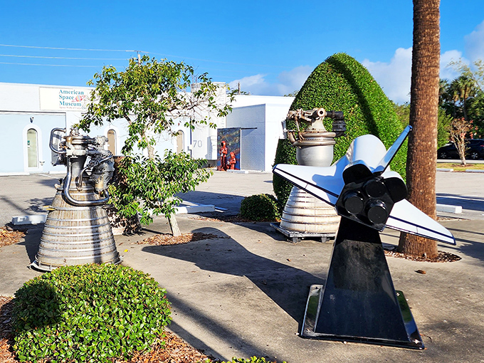 The American Space Museum's exterior welcomes space enthusiasts with authentic hardware that actually left Earth's atmosphere. No Mickey ears required!