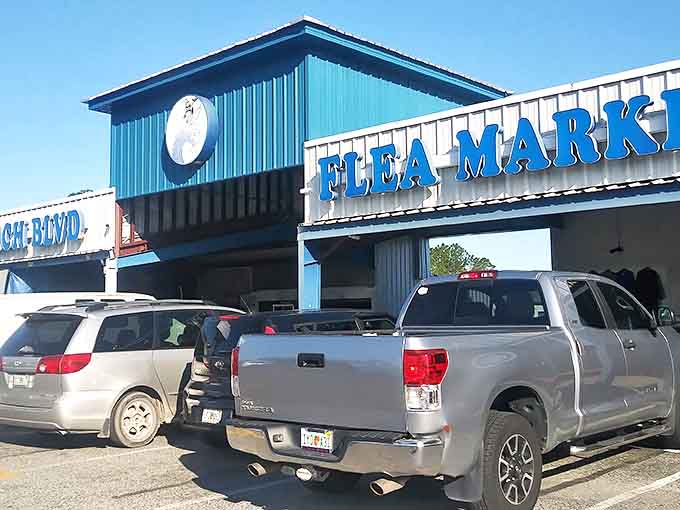 The iconic blue exterior of Sanford Flea World welcomes bargain hunters and curiosity seekers alike &ndash; Florida's answer to retail therapy without the mall prices.
