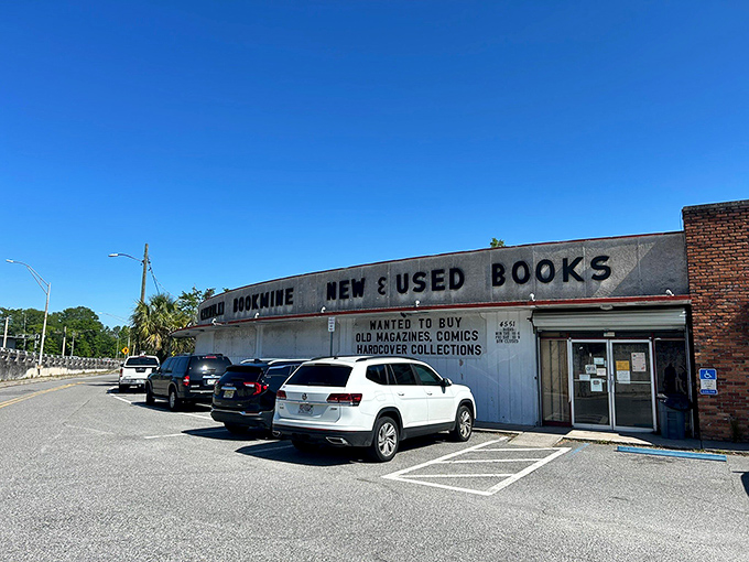 The unassuming exterior of Chamblin Bookmine belies the literary universe waiting inside, where millions of books create their own gravitational pull for bibliophiles.