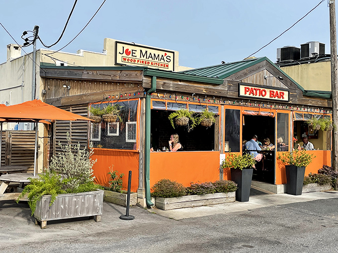 The vibrant orange patio of Joe Mama's beckons like a sunset, promising warmth and flavor inside this Port St. Joe treasure.