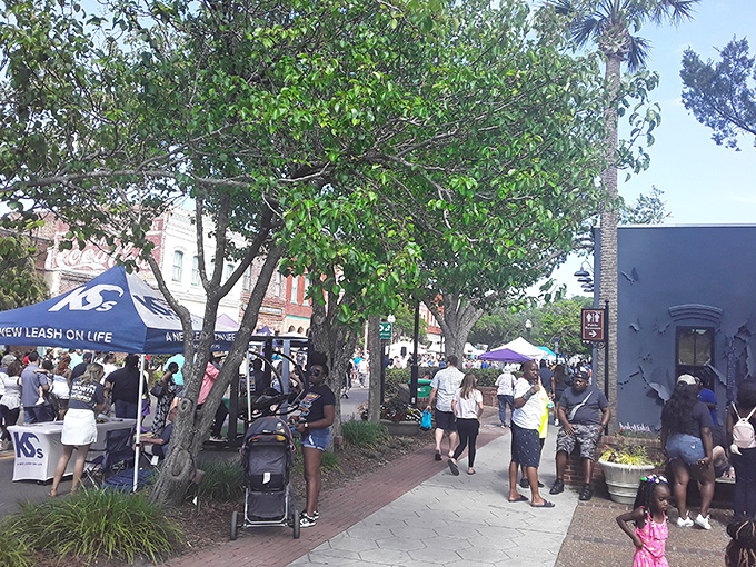 Downtown Fernandina Beach transforms into a bustling festival wonderland, where shady trees offer respite from Florida sunshine as visitors explore countless treasures.