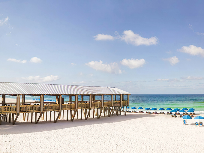A wooden pier stretches toward paradise &ndash; Pineapple Willy's beachfront location offers diners front-row seats to Panama City's famous sugar-white sands.
