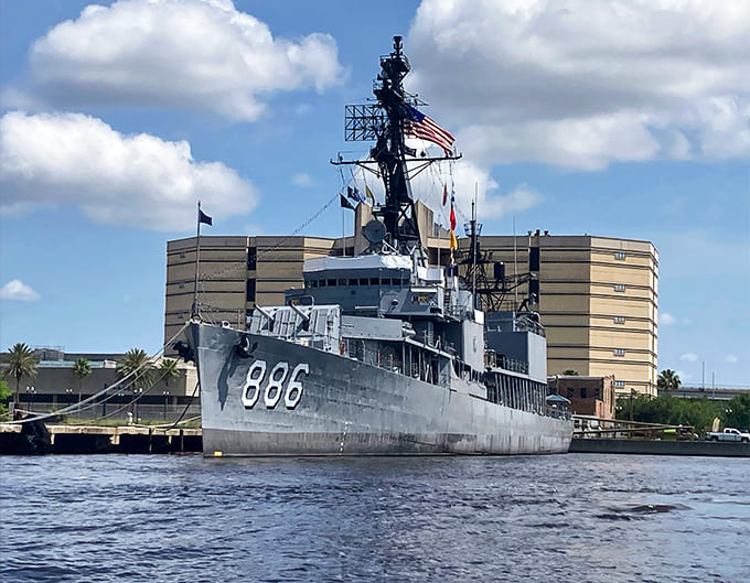 The USS Orleck sits proudly on Jacksonville's riverfront, looking like she's ready to set sail at a moment's notice.