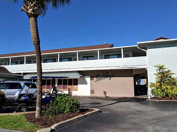 That classic Florida exterior with palm trees and striped awnings practically screams "good times ahead," and Bobby's delivers on that promise every single time.