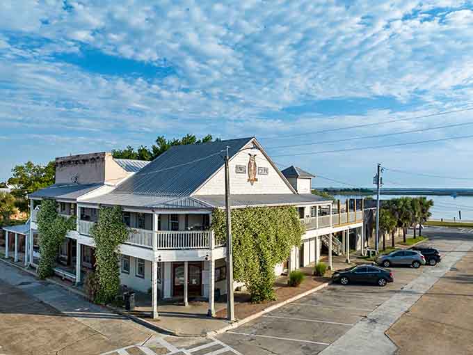 The Owl Caf&eacute;'s charming exterior welcomes you like an old friend with excellent taste in waterfront real estate.