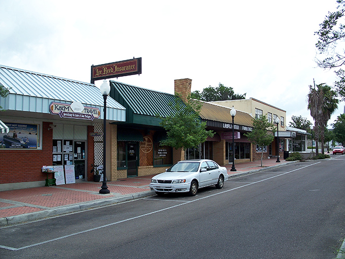 Downtown Zephyrhills charms with its brick-paved streets and local businesses, including the iconic Fire Red Restaurant where locals gather for hearty meals.