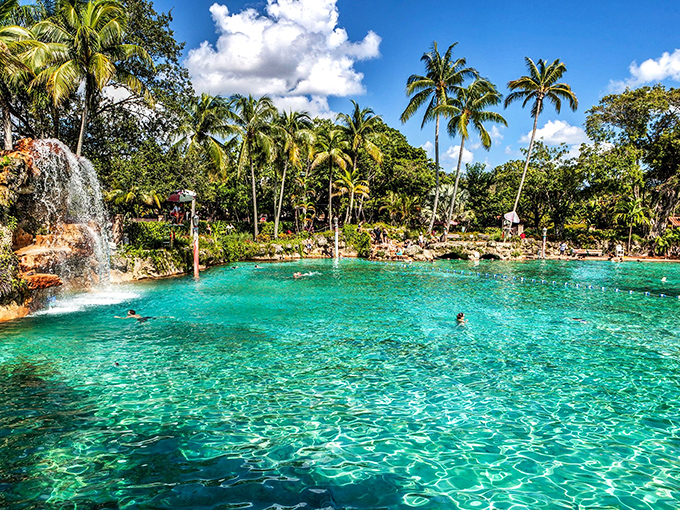 Paradise found: The Venetian Pool's crystal waters shimmer under swaying palms, a turquoise jewel nestled in Coral Gables' historic heart.