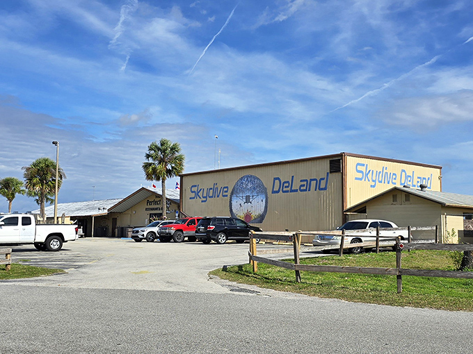 The unassuming exterior hides one of Florida's most thrilling adventures, where perfectly good airplanes are used for the express purpose of jumping out of them.