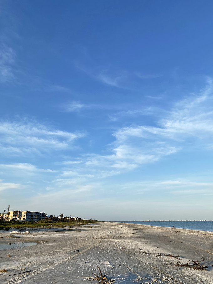 Blue sky shot: Sanibel's endless blue canvas stretches over beaches where shell seekers practice their stoops like yogis in an outdoor studio.