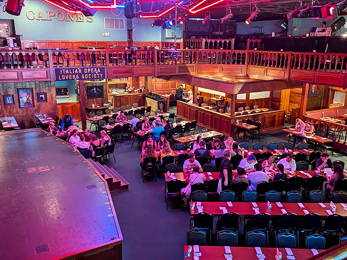 Happy diners fill the tables, creating that perfect buzz of conversation that makes you feel like you're at the hottest speakeasy in town.