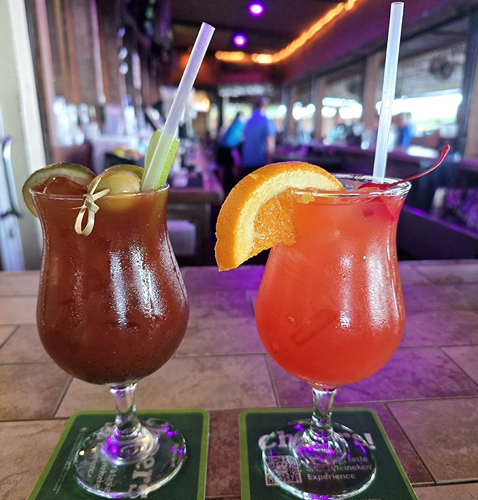 Colorful tropical cocktails stand ready to transport you to island time, no matter what day of the week.